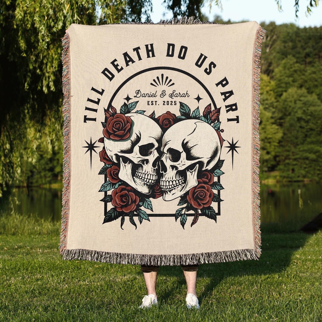 Custom Couple Woven Throw Skeleton Wedding Personalized Blanket Gothic ...