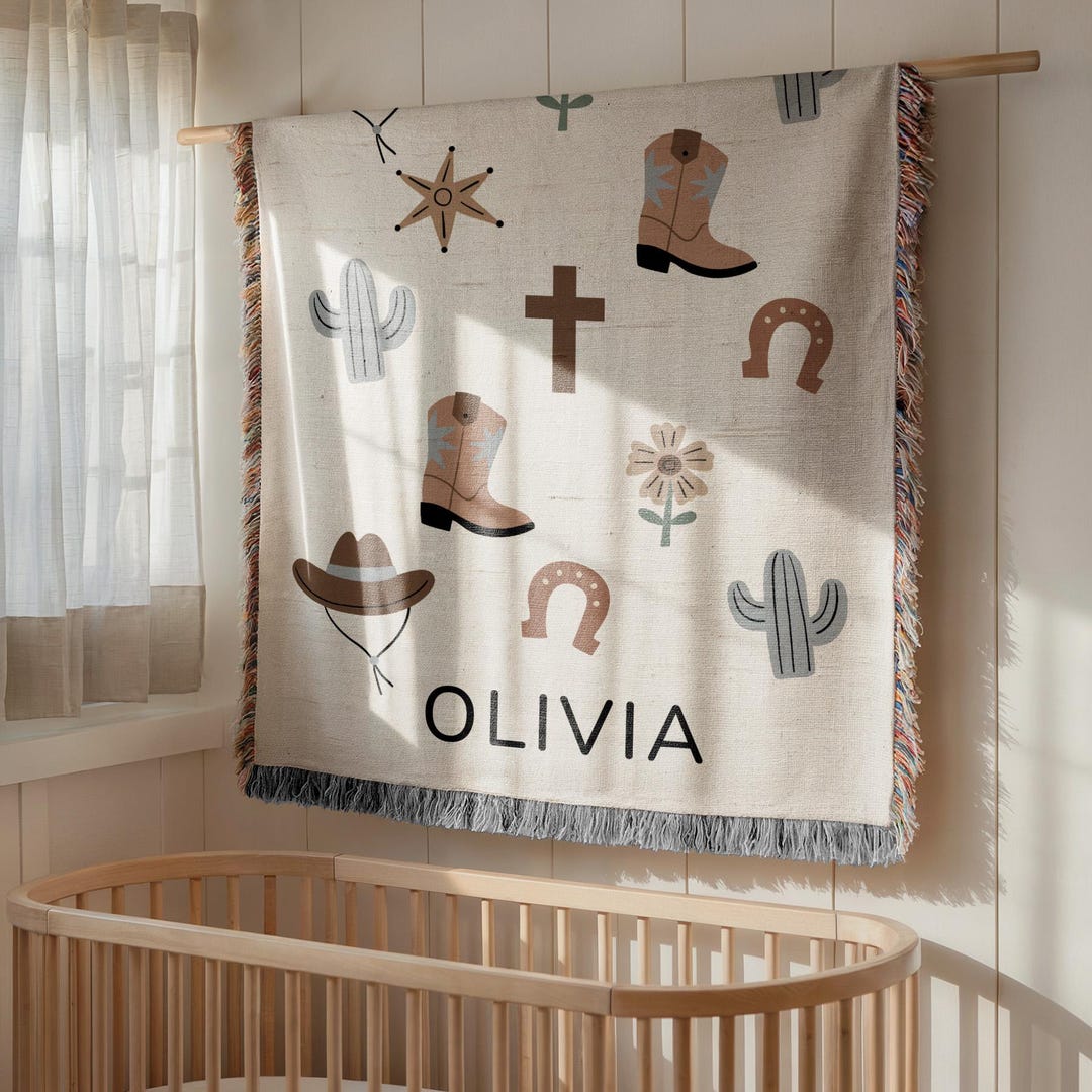 Personalized Cowboy Baptism Blanket Western Baby Blanket With Cross ...