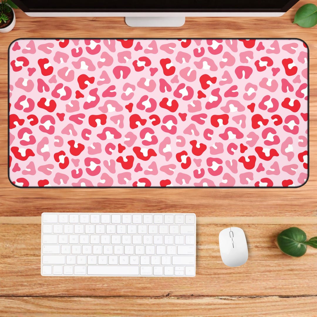 Pink Leopard Print Desk Mat | Girly Office Decor - Etsy