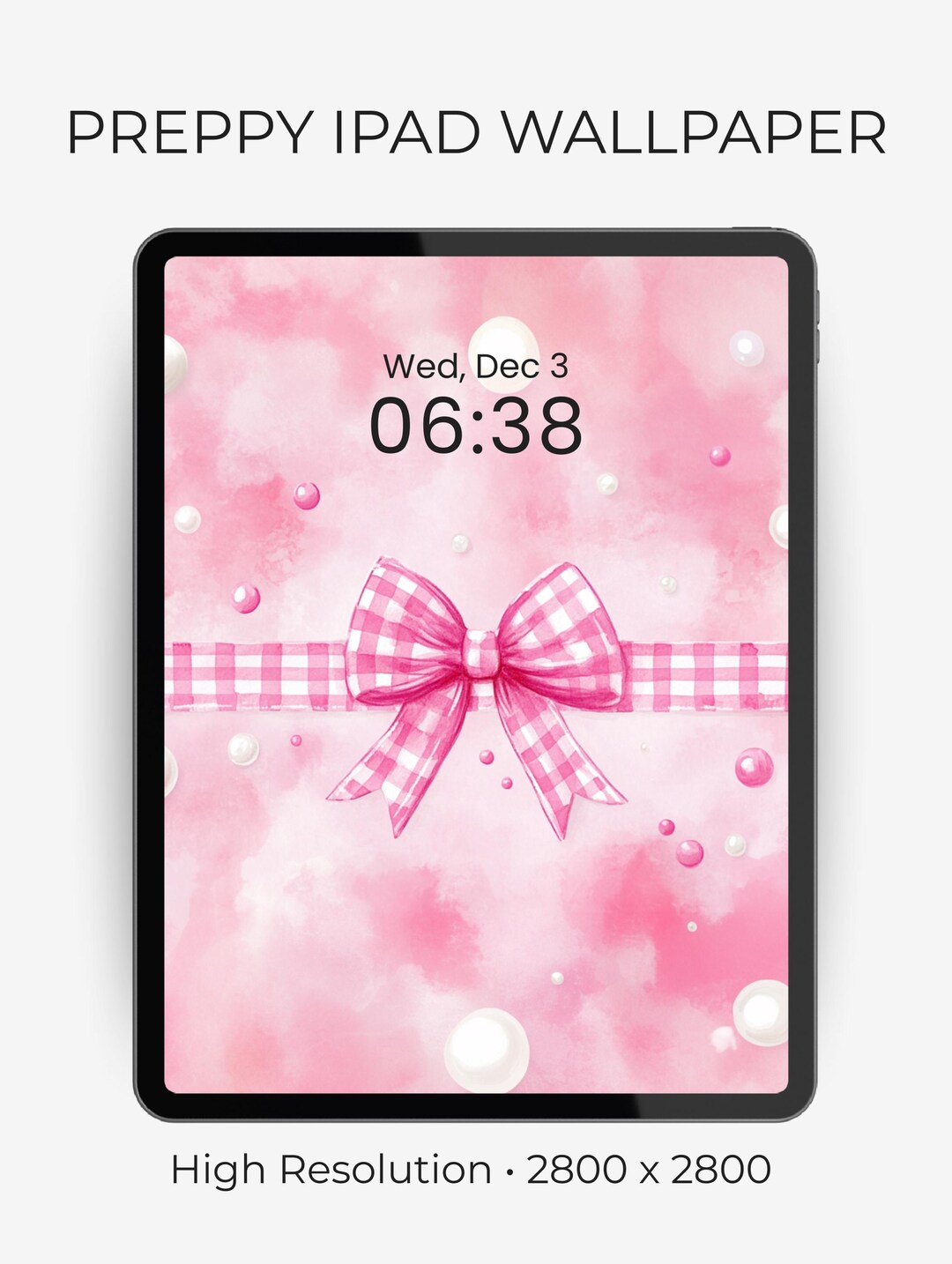 Pink Bow iPad Wallpaper • Preppy Gingham Coquette Lockscreen (digital ...