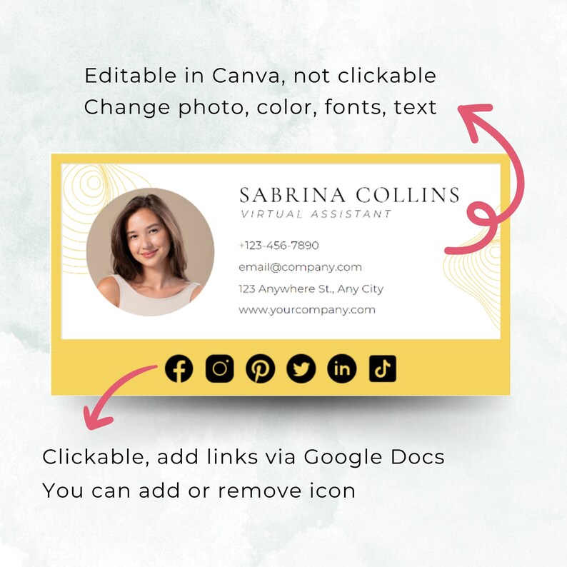 Modern Email Signature Template With Clickable Icons, Editable in Canva & Google Docs, Gmail ...