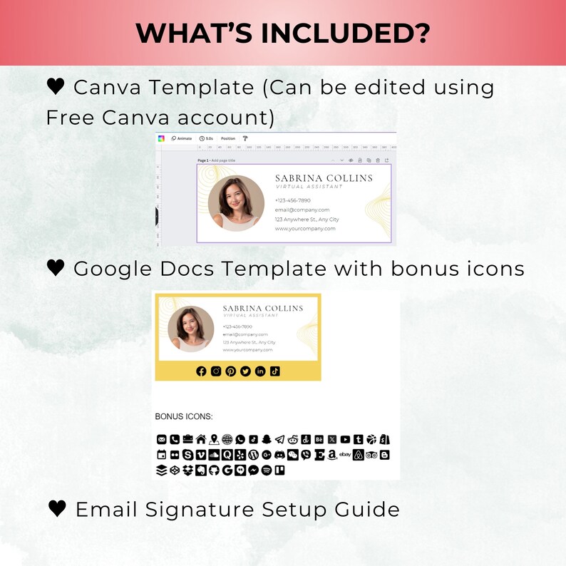 Modern Email Signature Template With Clickable Icons, Editable in Canva & Google Docs, Gmail ...