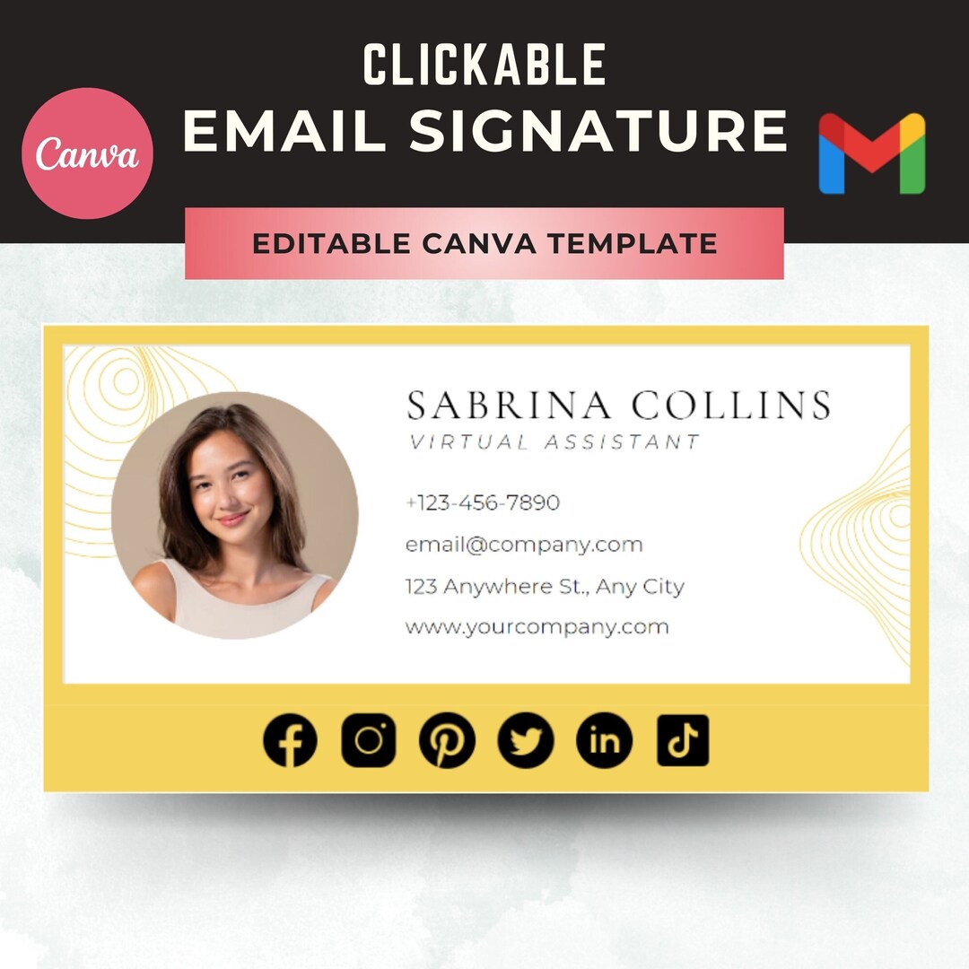 Modern Email Signature Template With Clickable Icons, Editable in Canva ...