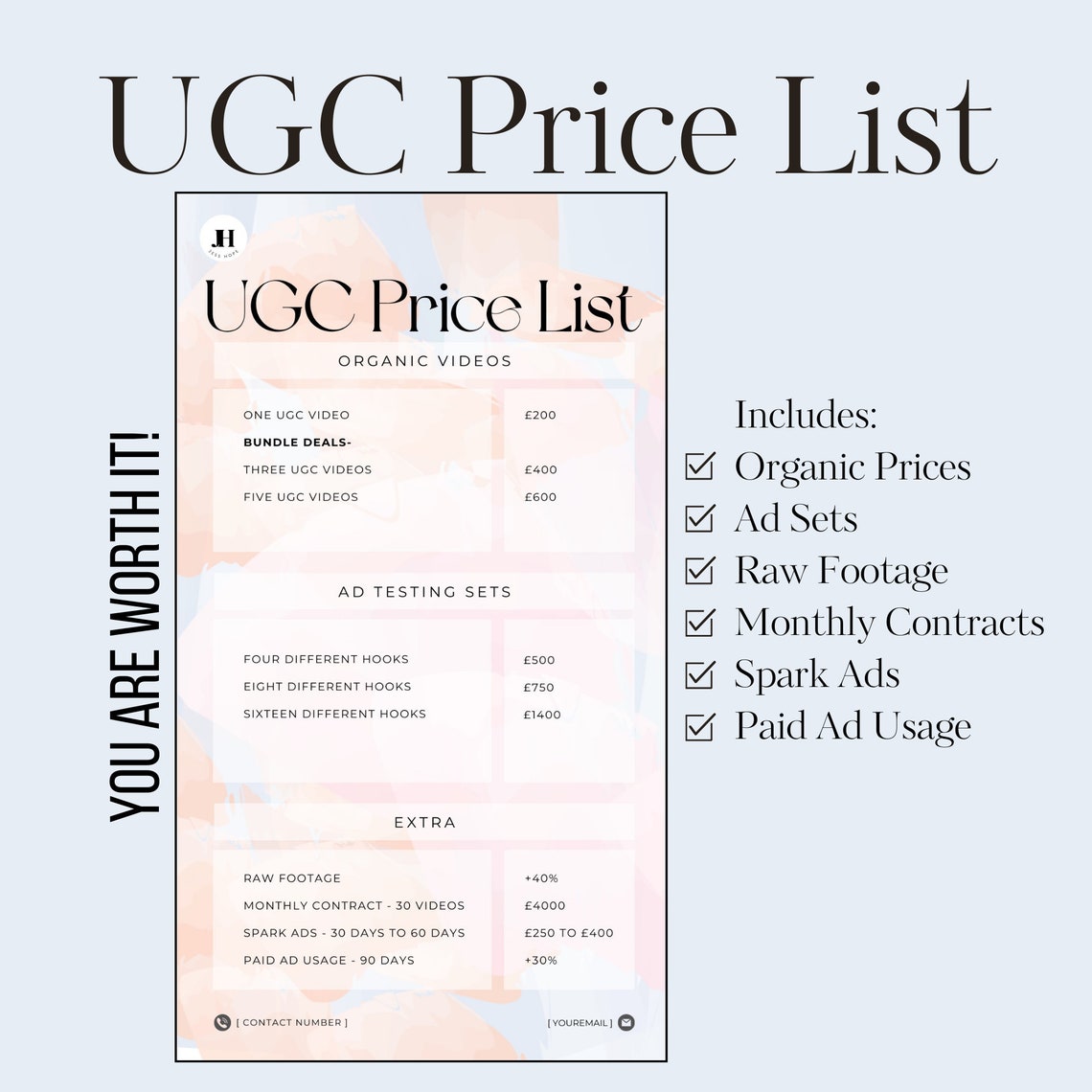 UGC Price List Template Colorful - Etsy