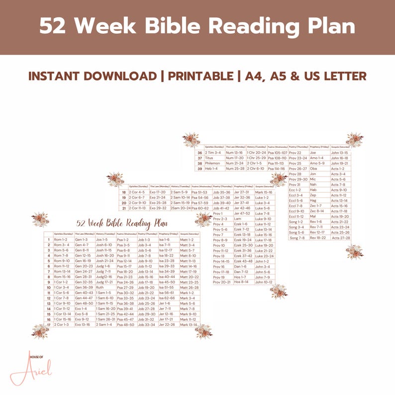 52-week Bible Reading Plan Printable | Weekly Guided Scripture Study ...