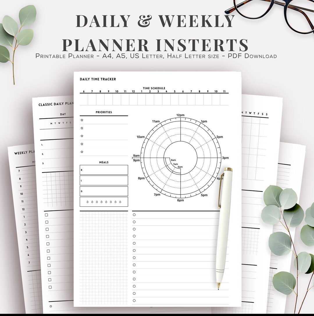 Printable Daily and Weekly Planner Inserts | Time Management, Task ...