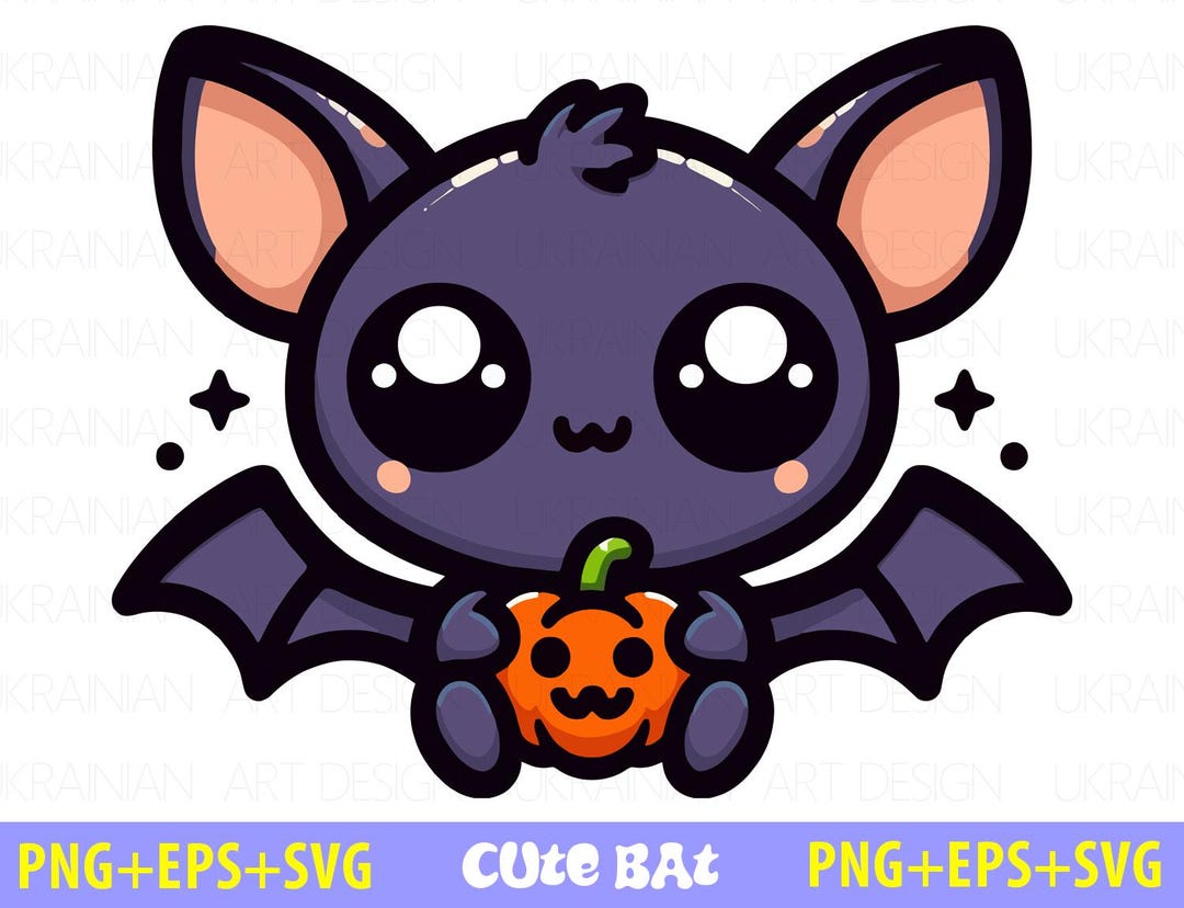 Bat SVG, Cute Cartoon Bat PNG Vector Clipart, Halloween Clipart, Funny ...