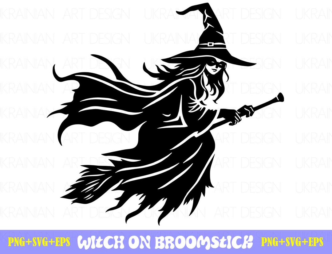 Witch on Broom Vector Clipart, Halloween Clipart, Witch Illustration ...