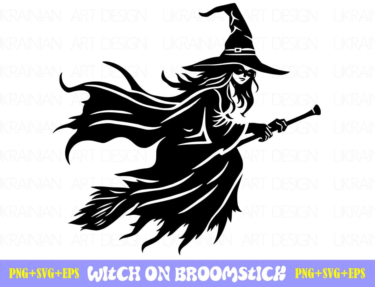 Witch on Broom Vector Clipart, Halloween Clipart, Witch Illustration ...