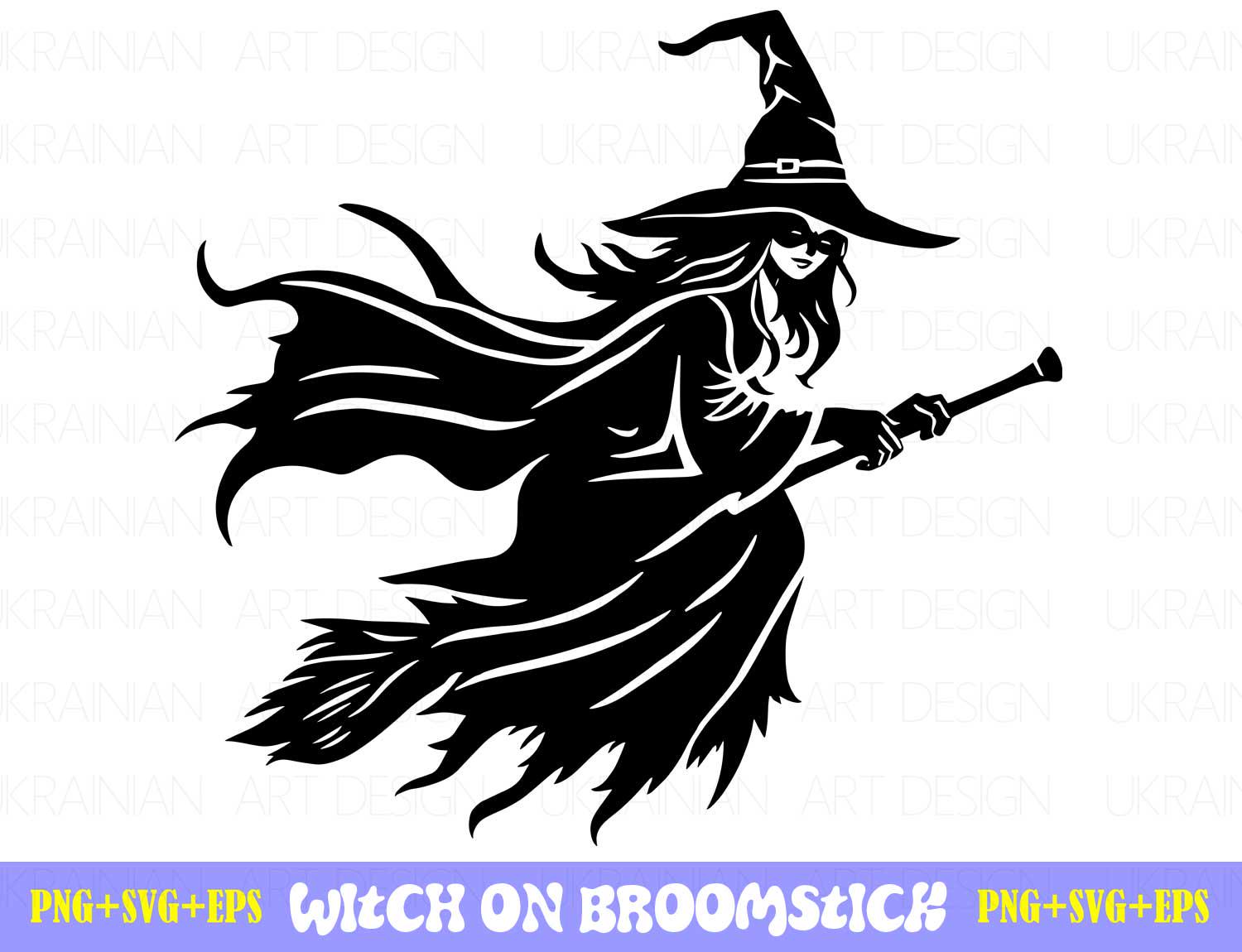 Witch on Broom Vector Clipart, Halloween Clipart, Witch Illustration ...