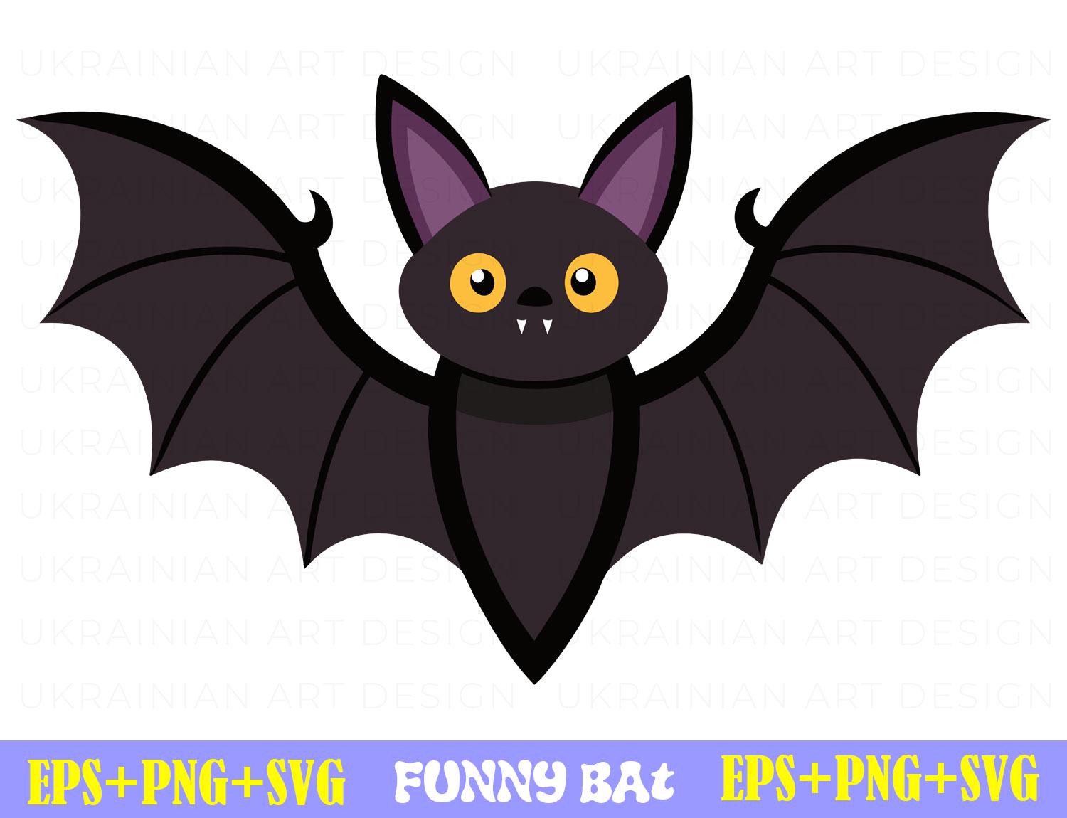 Funny Cute Bat SVG Vector Clipart, Halloween Clipart, Cute Bat Cartoon ...