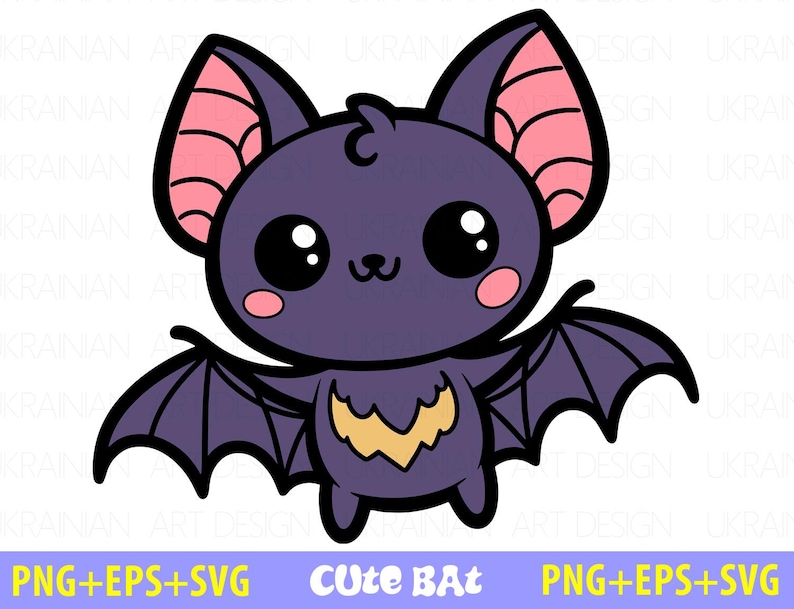 Bat SVG, Cute Cartoon Bat PNG Vector Clipart, Halloween Clipart, Funny ...