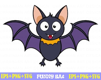 Funny Cute Bat SVG Vector Clipart, Halloween Clipart, Cute Bat Cartoon ...