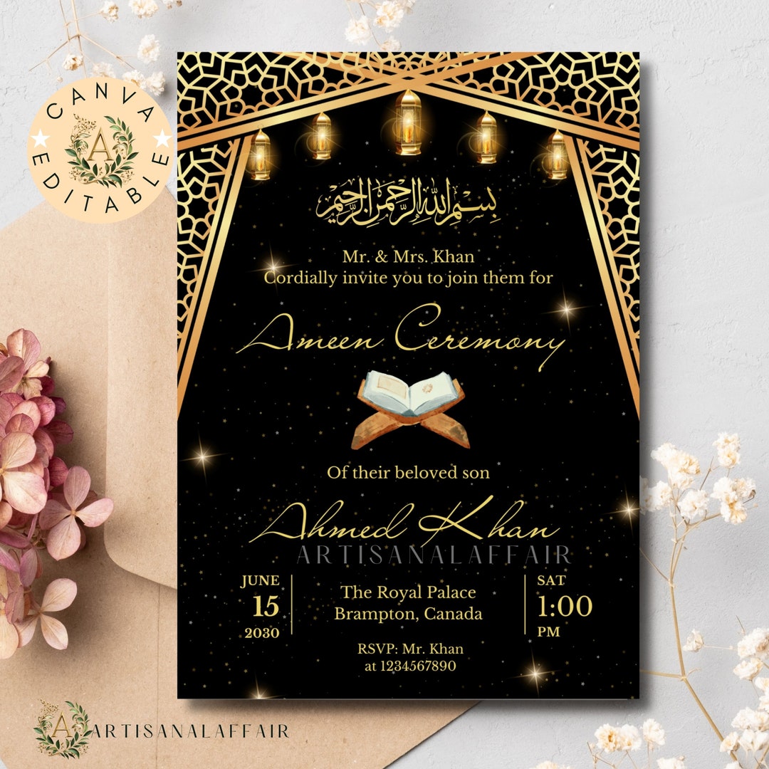 Ameen Ceremony Invitation Card Muslim Quran Reading Celebration Invitation Islamic Quran Khatem ...