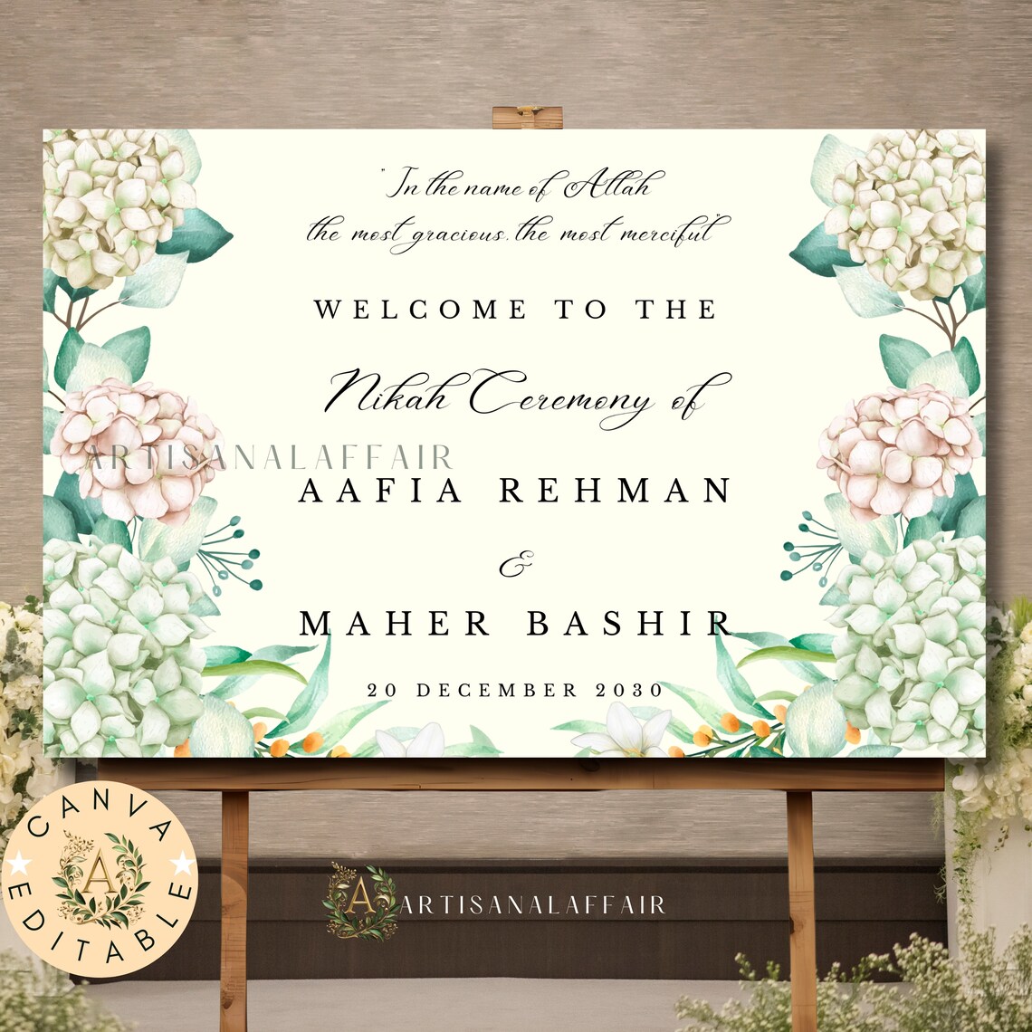 Floral Muslim Wedding Welcome Sign Islamic Wedding Signs Nikkah Welcome ...