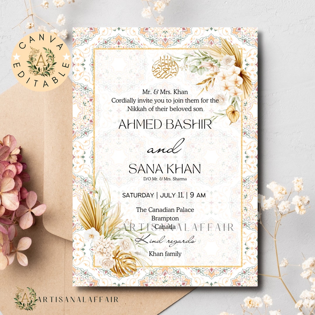 Elegant Nikah Invitation Template Boho Nikah Invitation Card Digital ...