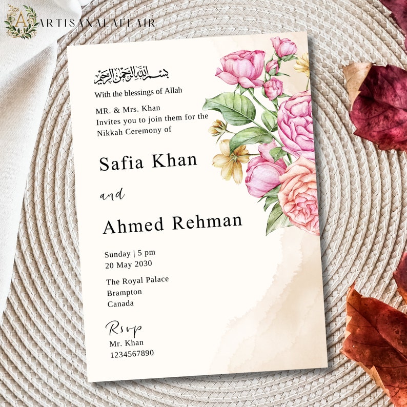 Elegant Nikkah Invitation Template Digital Walima Invitation Template ...