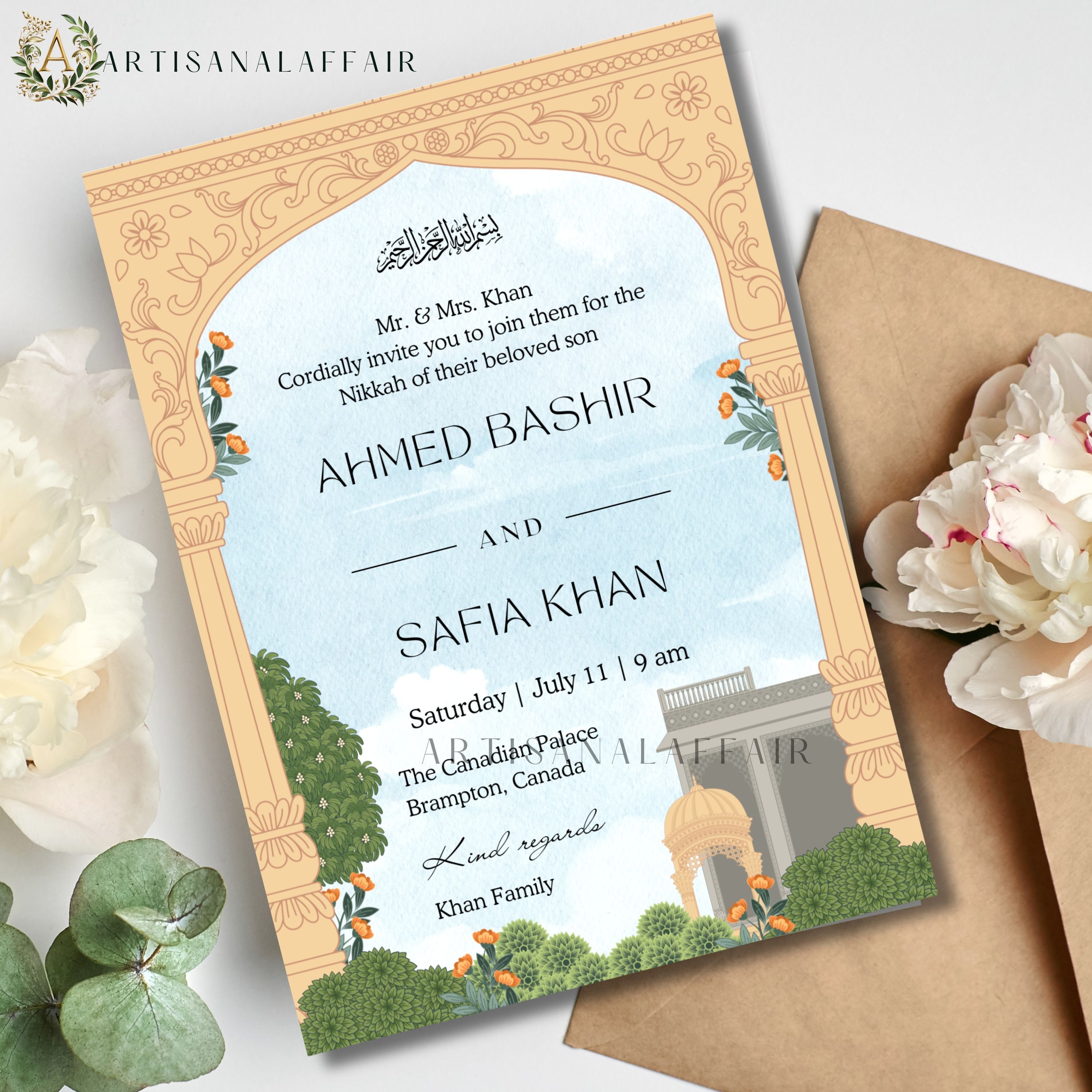 Mughal Nikkah Invitation Template Editable Nikkah Invitation Card ...