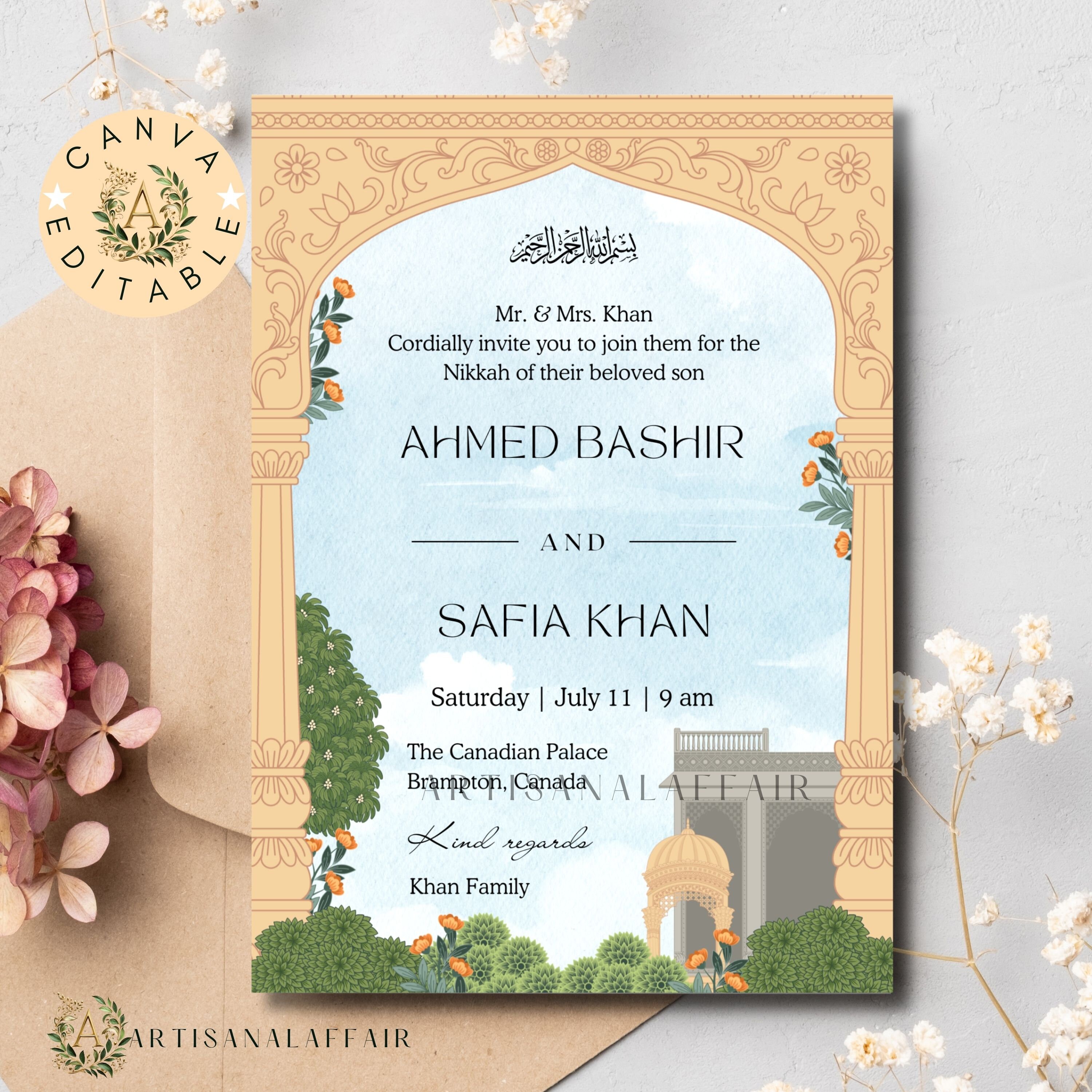 Mughal Nikkah Invitation Template Editable Nikkah Invitation Card ...