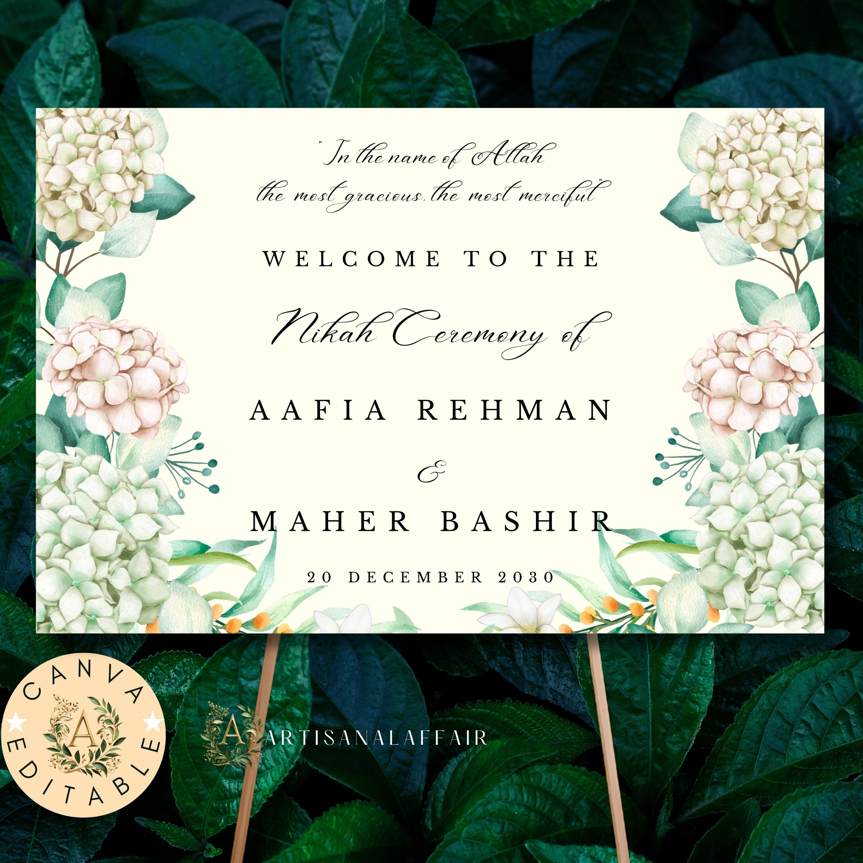 Floral Muslim Wedding Welcome Sign Islamic Wedding Signs Nikkah Welcome ...