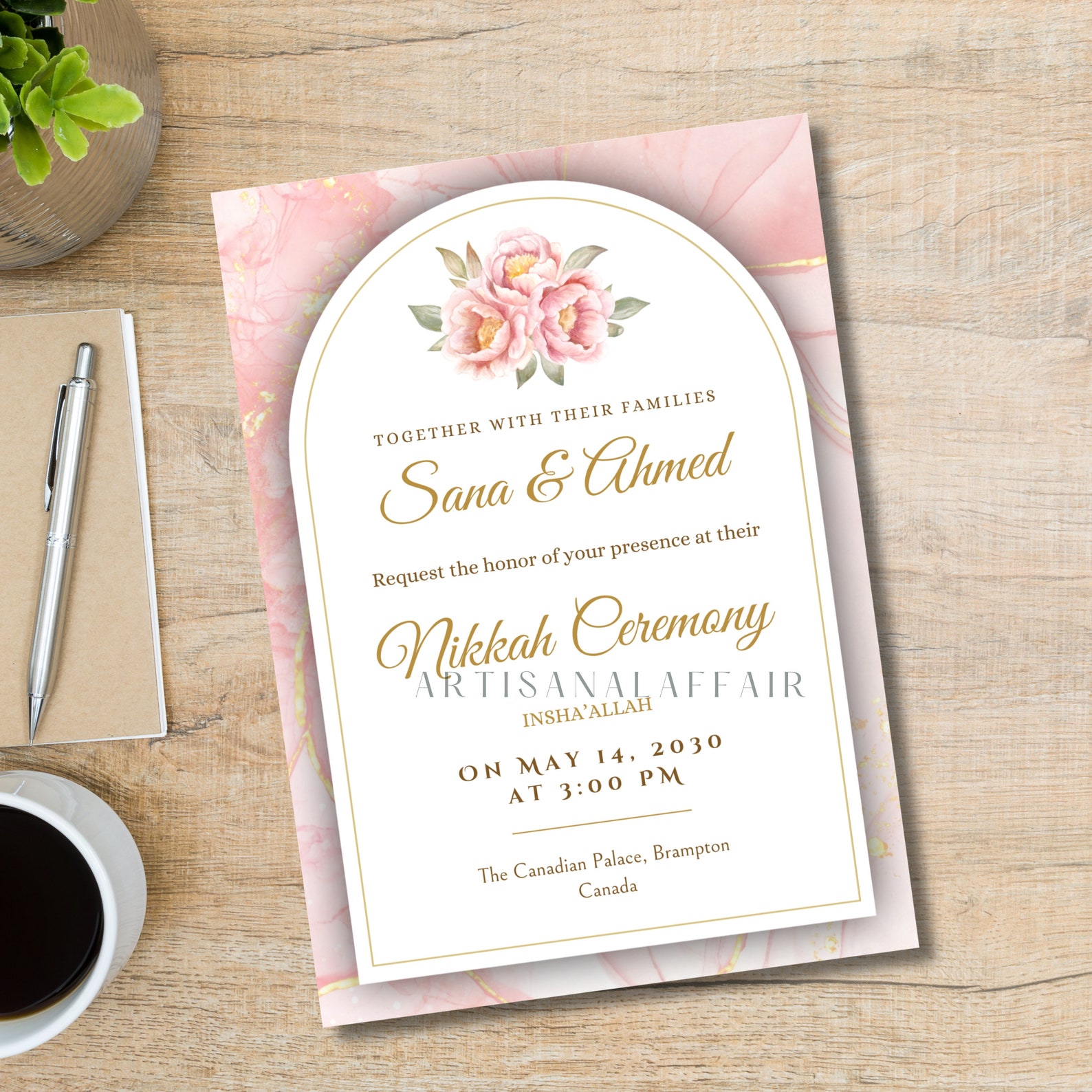 Pink Nikkah Invitation Template Digital Islamic Invitation Template ...
