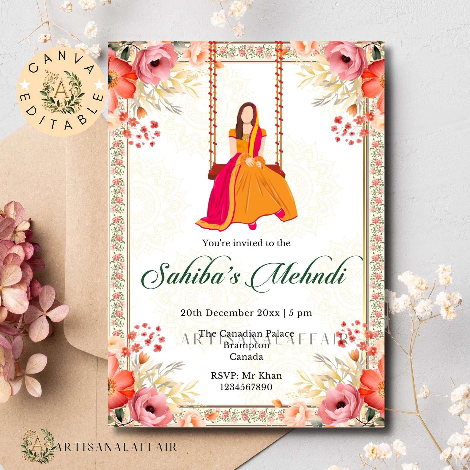 Digital Mehndi Invitation Dholki Invites Mehndi Cards Bride Mehendi ...