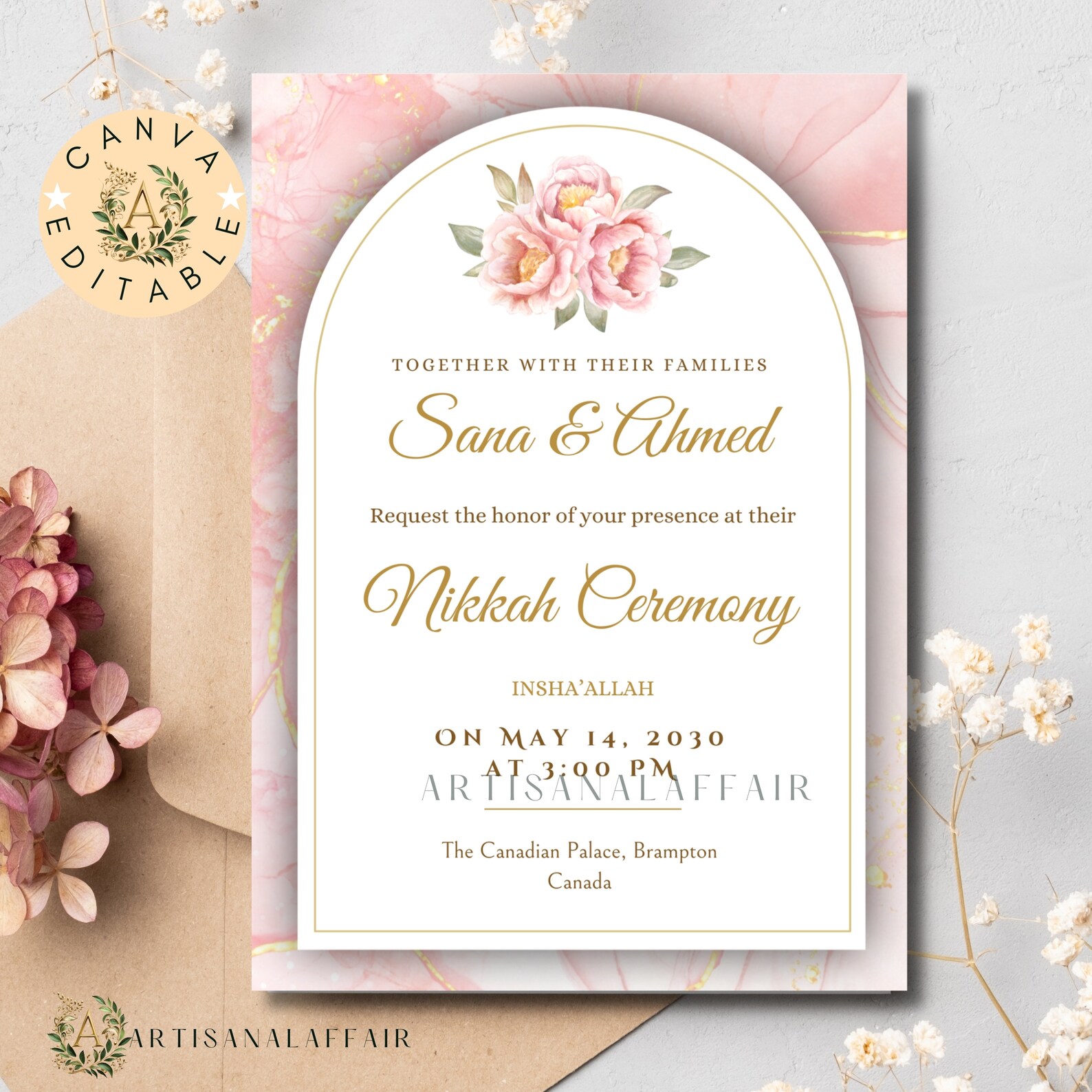 Pink Nikkah Invitation Template Digital Islamic Invitation Template ...