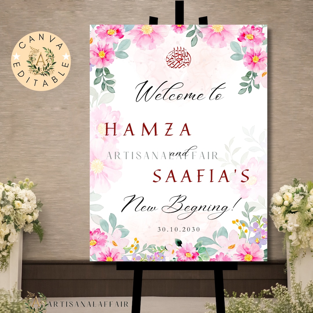 Blush Pink Floral Muslim Wedding Welcome Sign Nikah Welcome Sign Nikkah ...