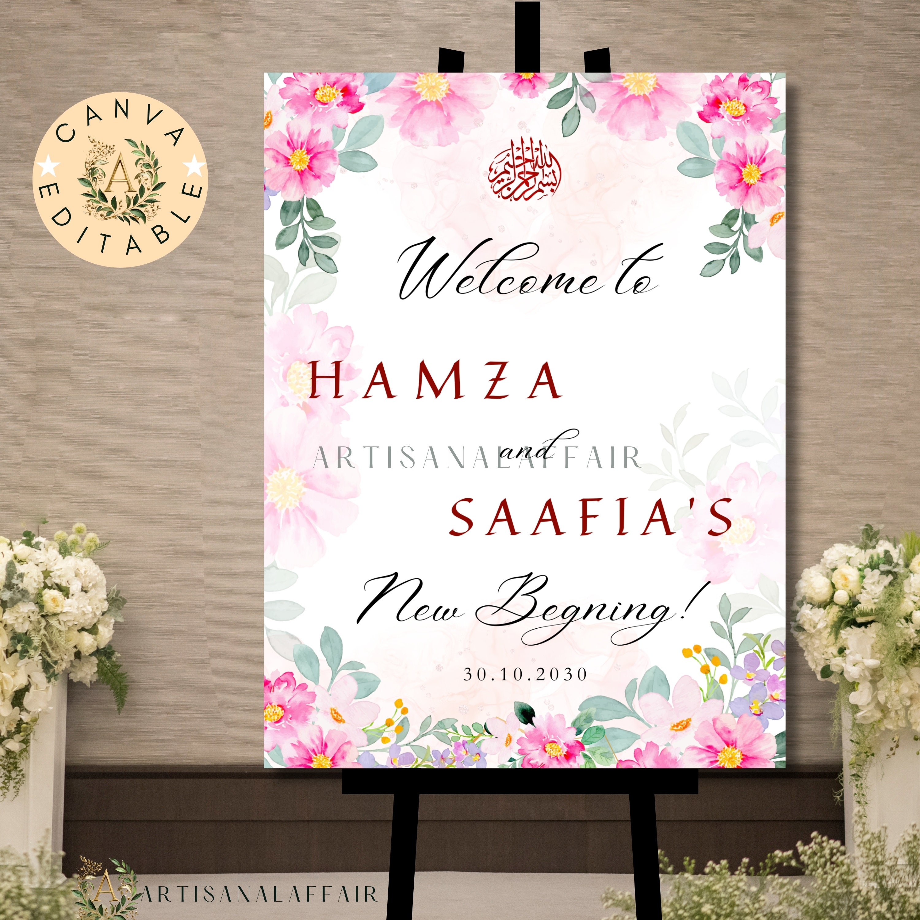 Blush Pink Floral Muslim Wedding Welcome Sign Nikah Welcome Sign Nikkah ...