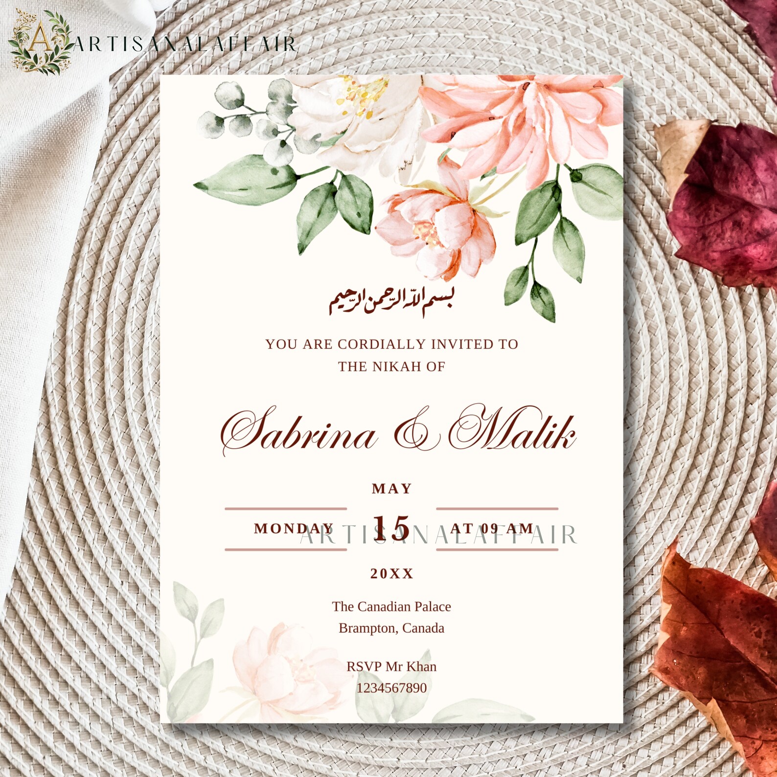 Editable Nikkah Invitation Template Digital Nikha Invitation Card Peach ...