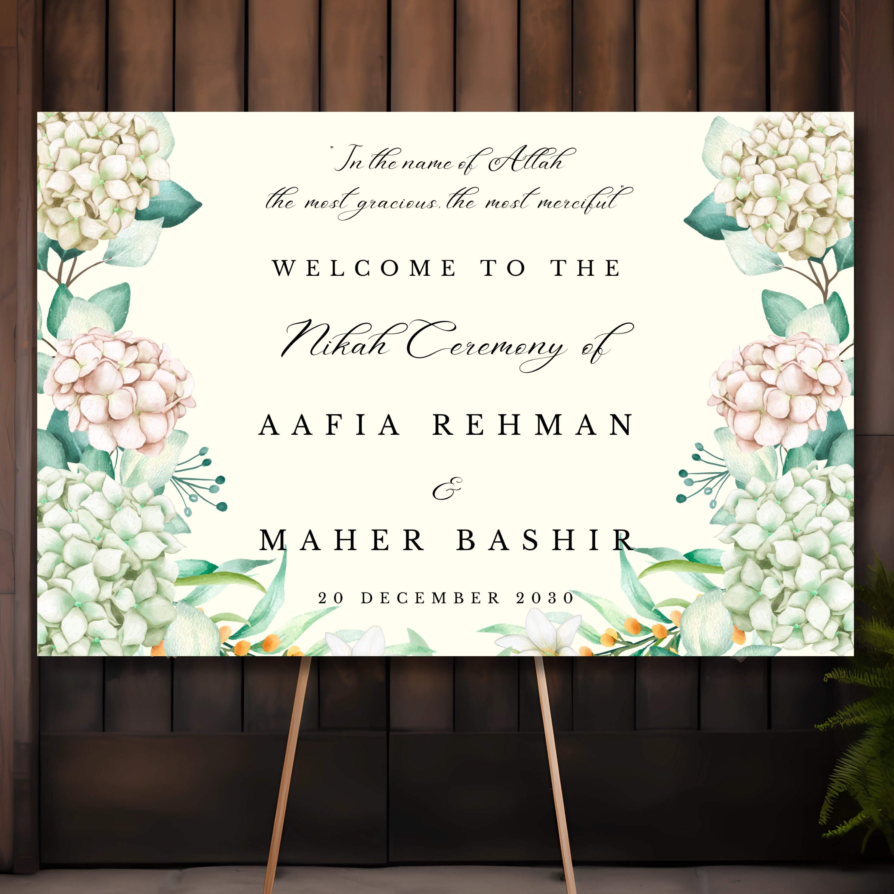 Floral Muslim Wedding Welcome Sign Islamic Wedding Signs Nikkah Welcome ...