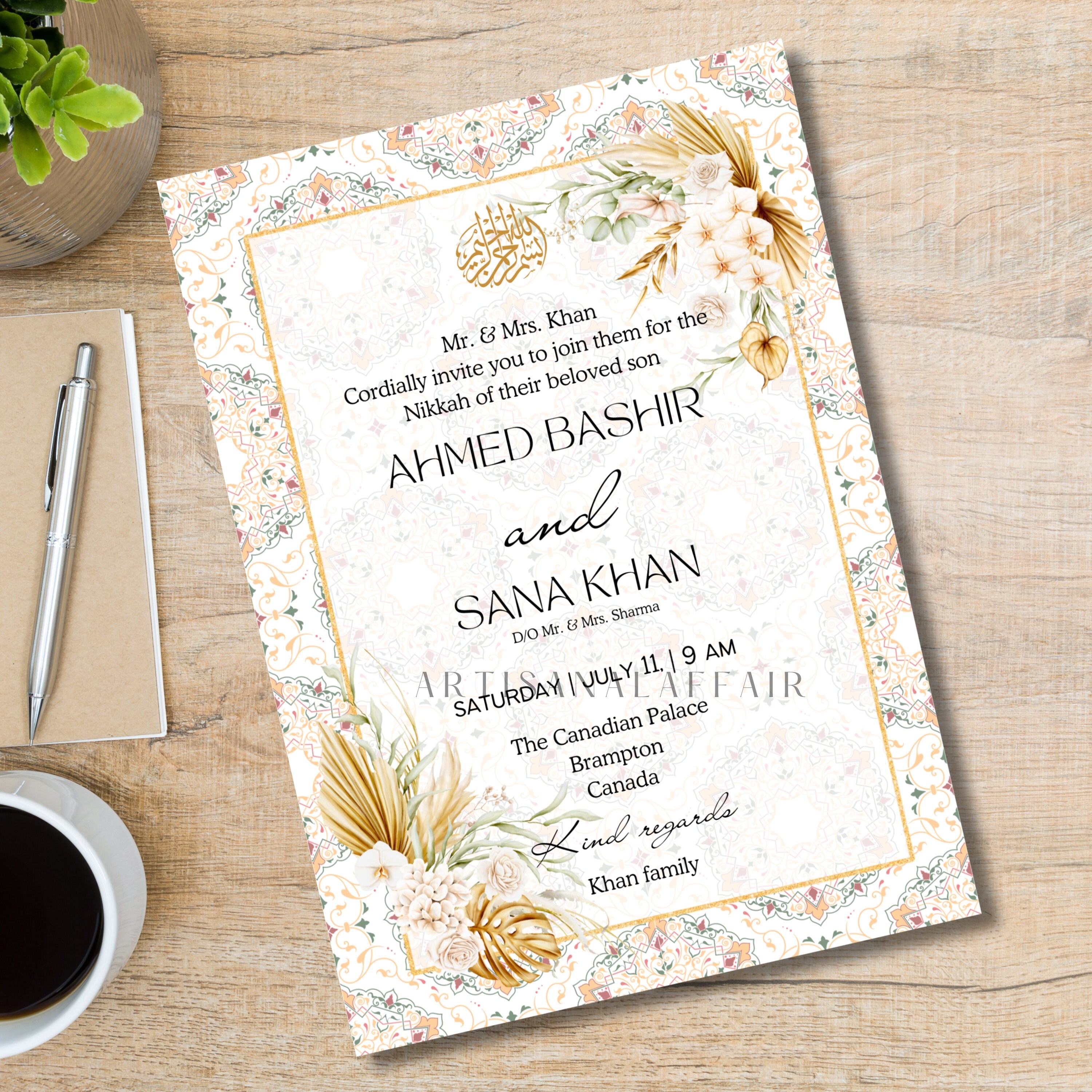 Elegant Nikah Invitation Template Boho Nikah Invitation Card Digital ...