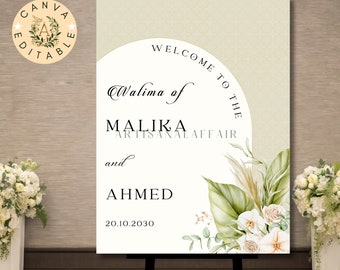 Floral Muslim Wedding Welcome Sign Islamic Wedding Signs Nikkah Welcome ...