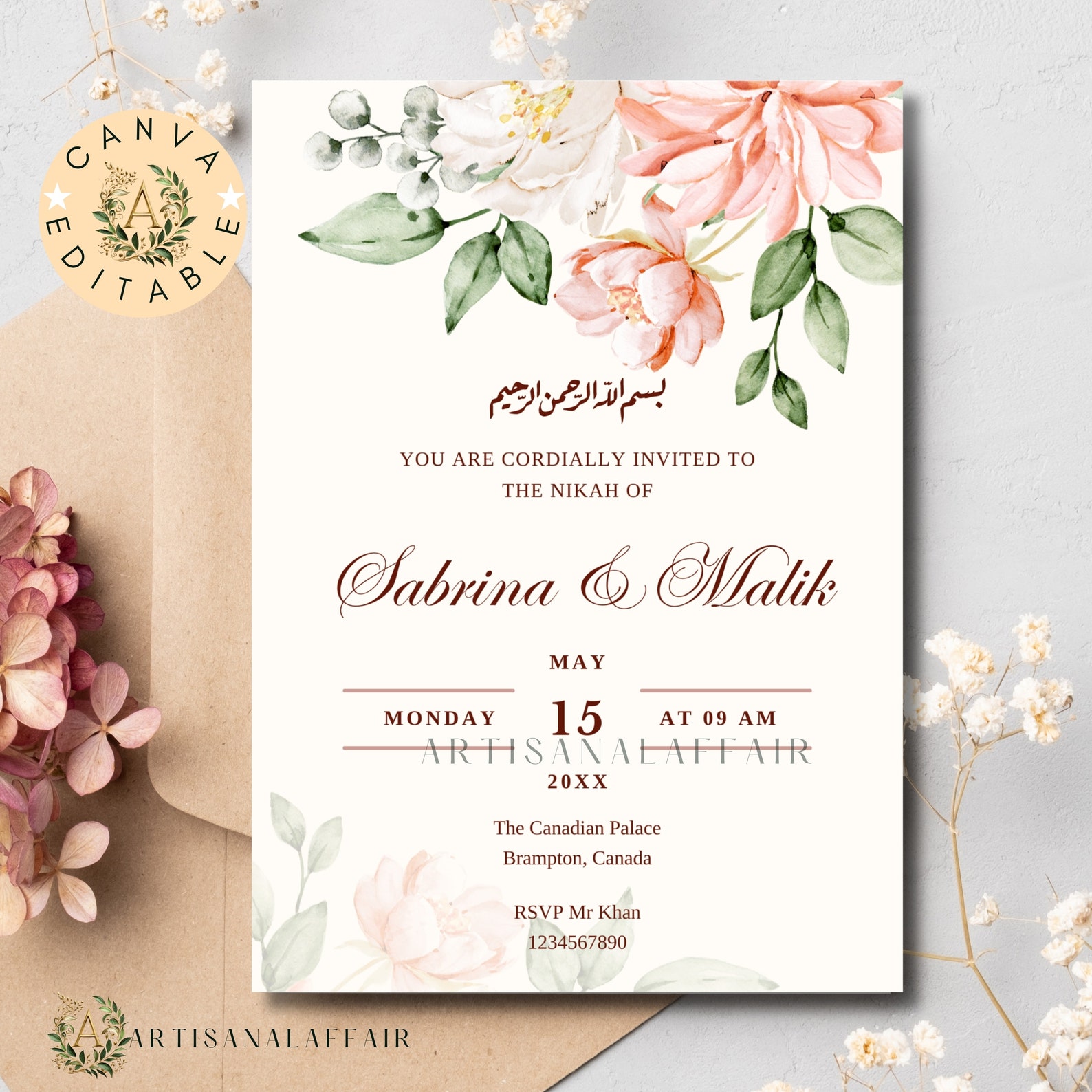 Editable Nikkah Invitation Template Digital Nikha Invitation Card Peach ...
