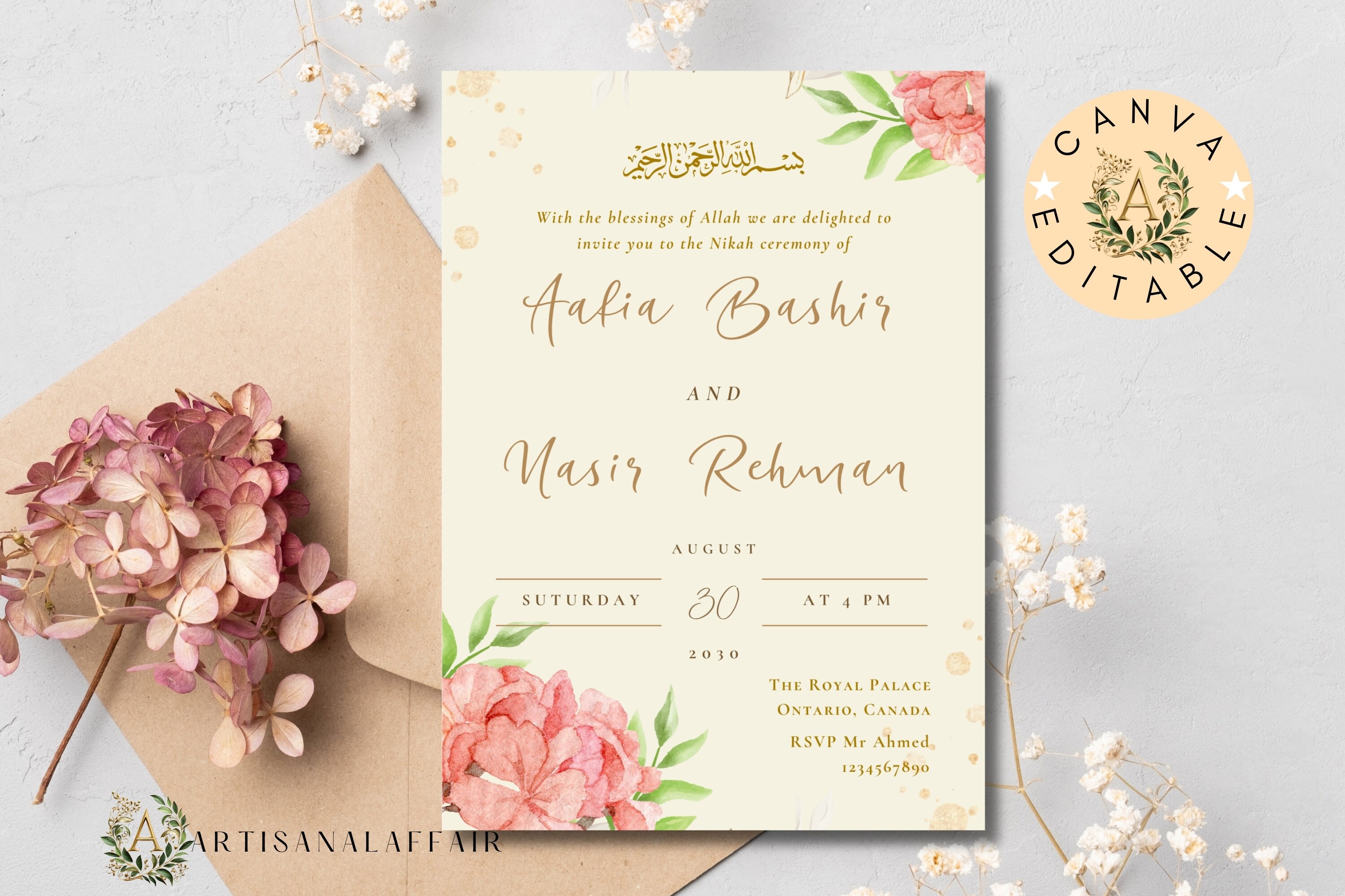 Digital Muslim Wedding Invitation Template Electronic Floral Nikah ...