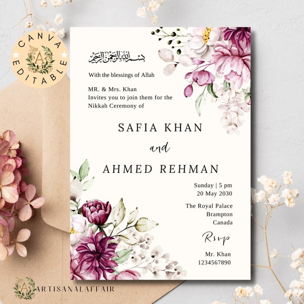 Muslim Wedding Welcome Sign Neutral Floral Islamic Wedding Welcome Sign ...