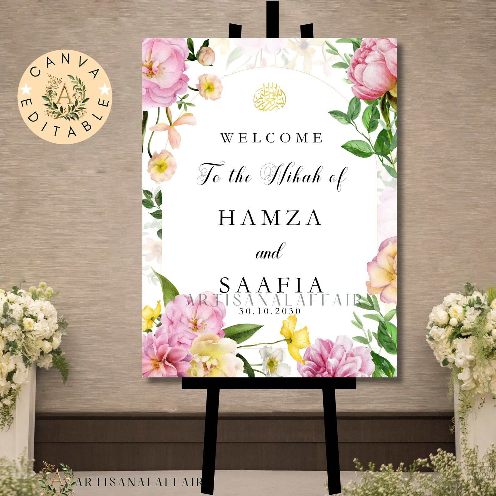 Pink Floral Muslim Wedding Welcome Sign Nikah Welcome Sign Nikkah ...