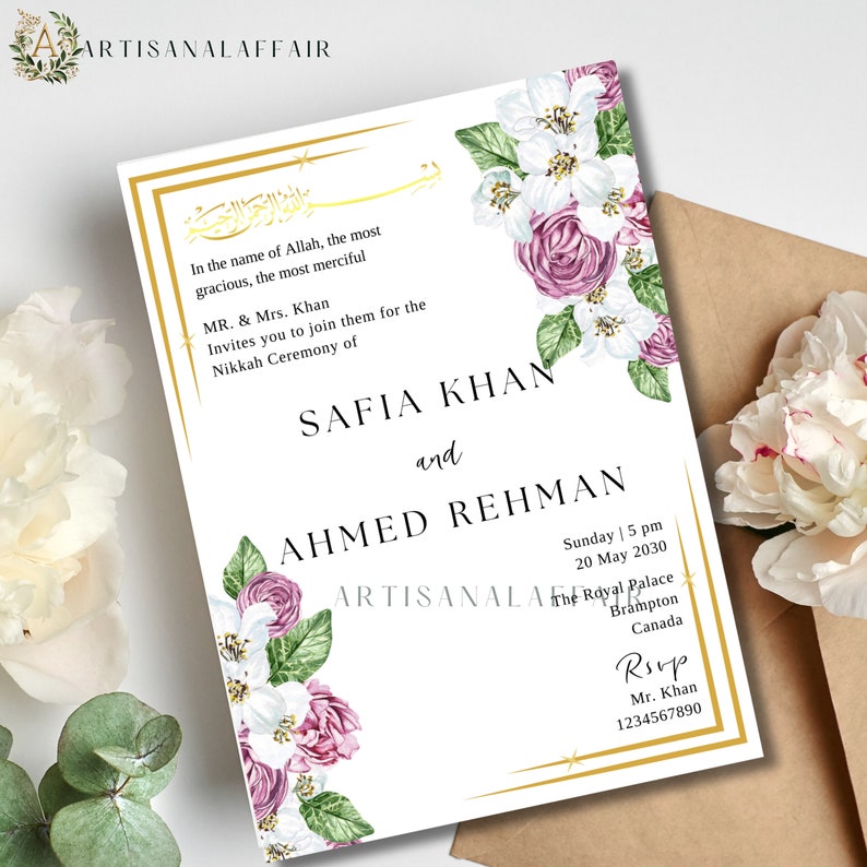 Islamic Wedding Invitation Template Floral Muslim Wedding Invitation ...