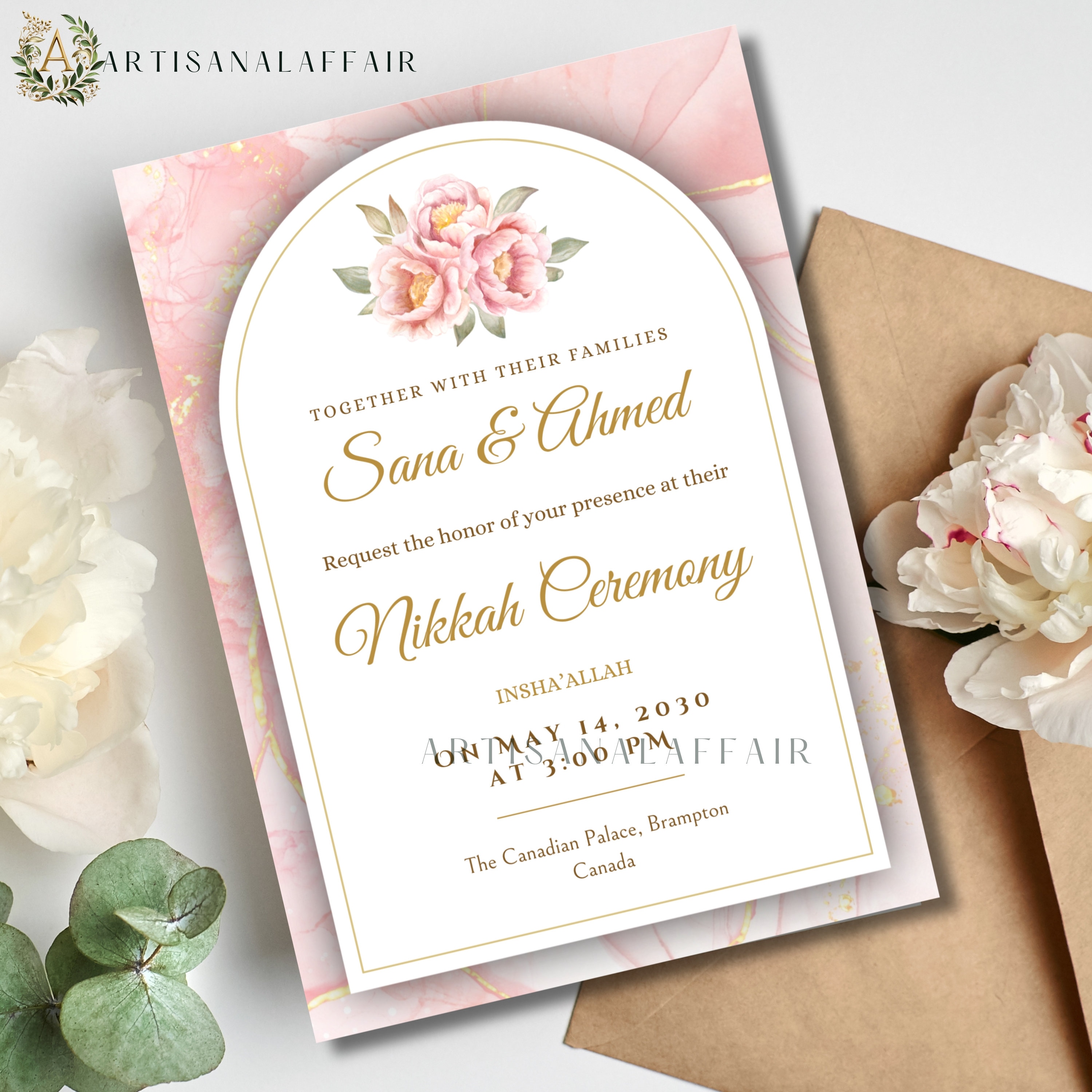 Pink Nikkah Invitation Template Digital Islamic Invitation Template ...