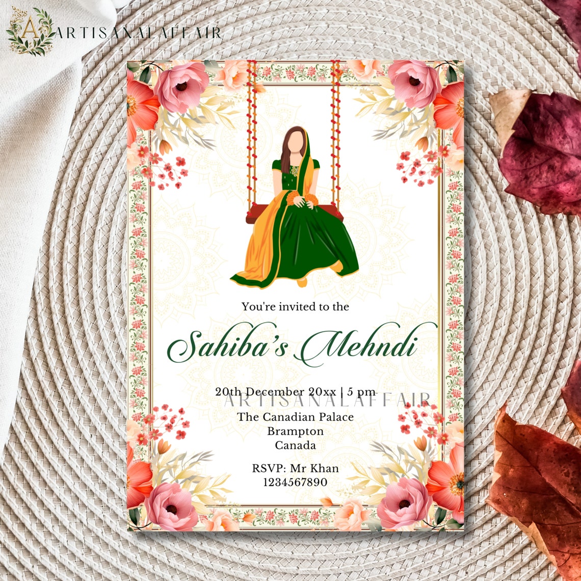 Digital Mehndi Invitation Template Canva Editable Haldi Invite Mayoon ...
