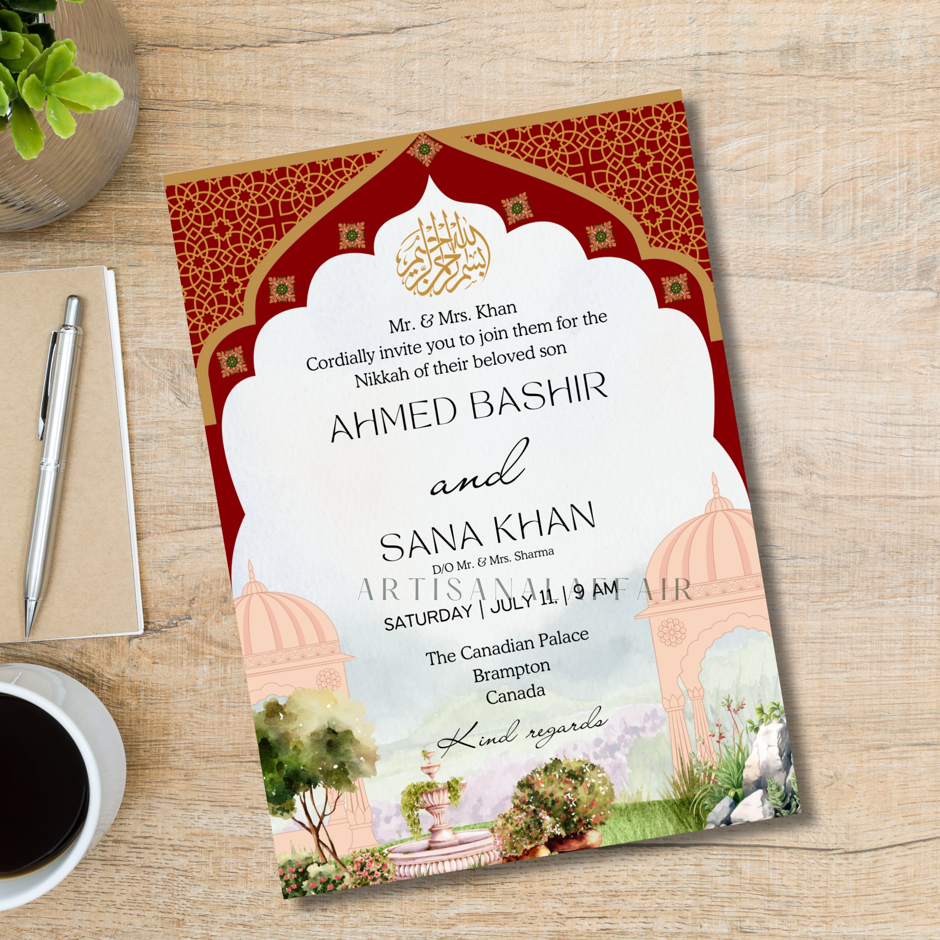 Vintage Garden Nikkah Invitation Card Mughal Islamic Wedding Invitation ...