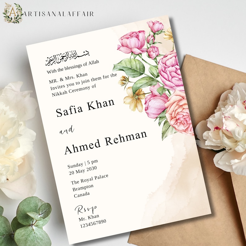 Elegant Nikkah Invitation Template Digital Walima Invitation Template ...