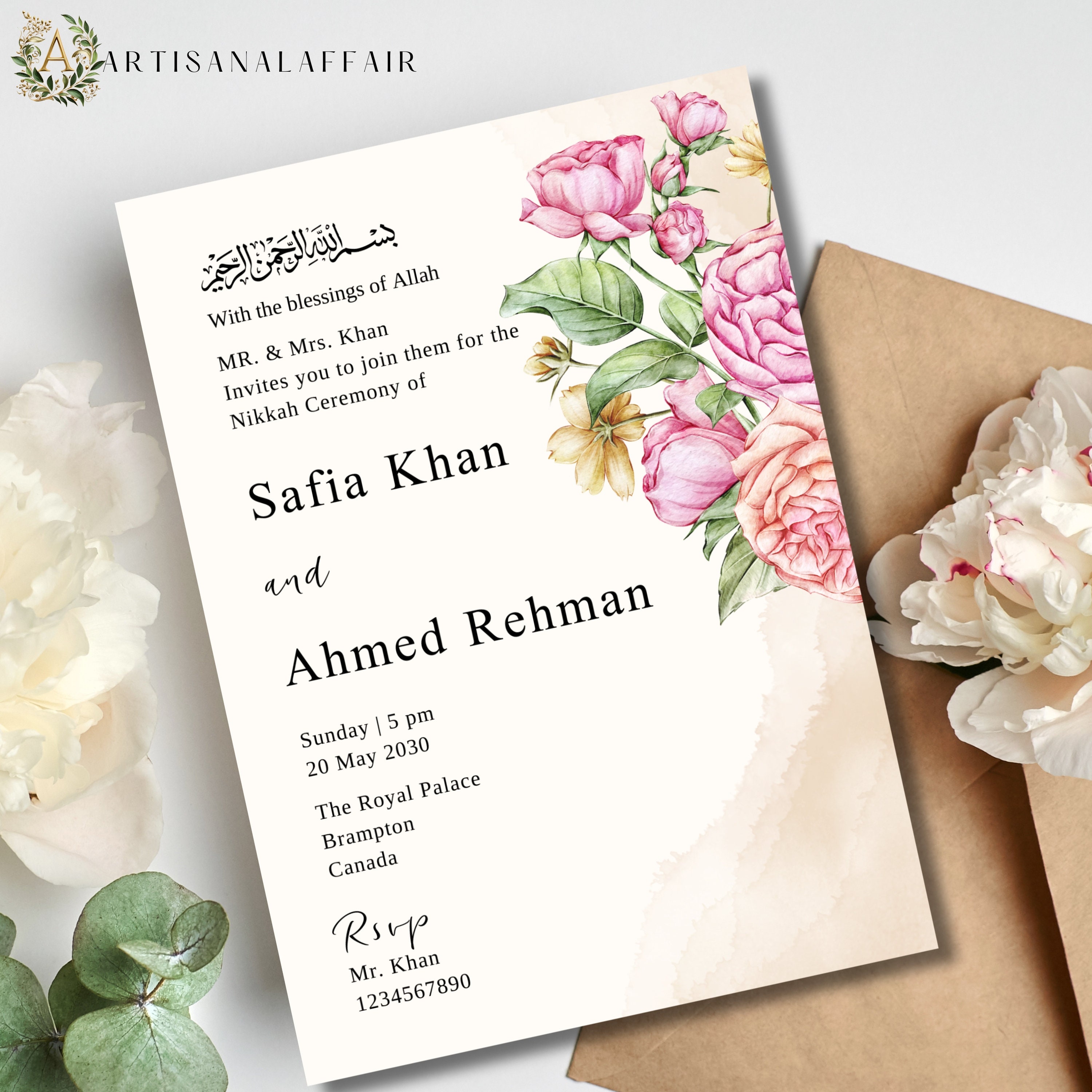 Elegant Nikkah Invitation Template Digital Walima Invitation Template ...