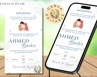 Muslim Baby Boy Birth Announcement | Blue Clouds Themed Birth ...