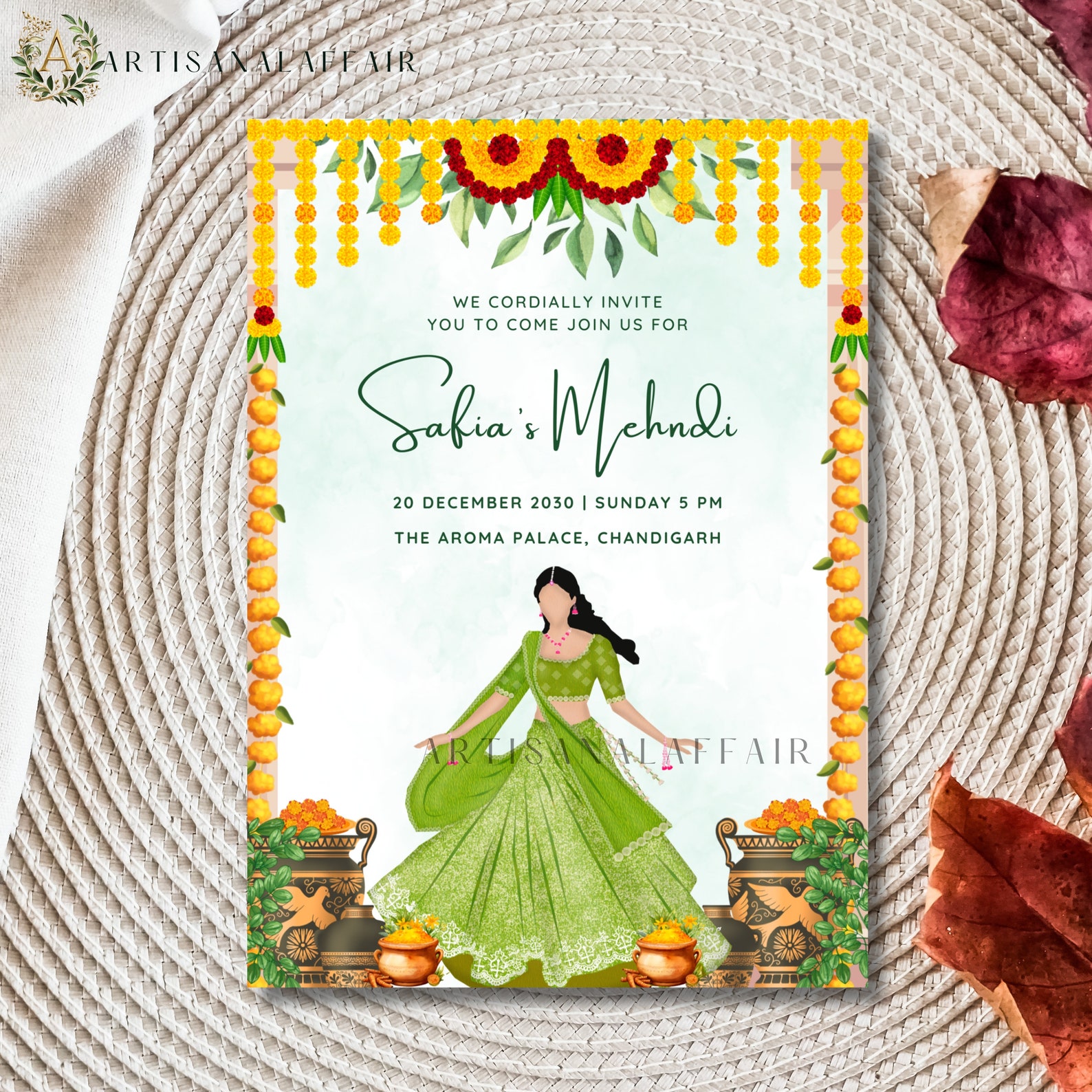 Heena Invitation Card Digital Mehndi Invitation Template Mehendi ...