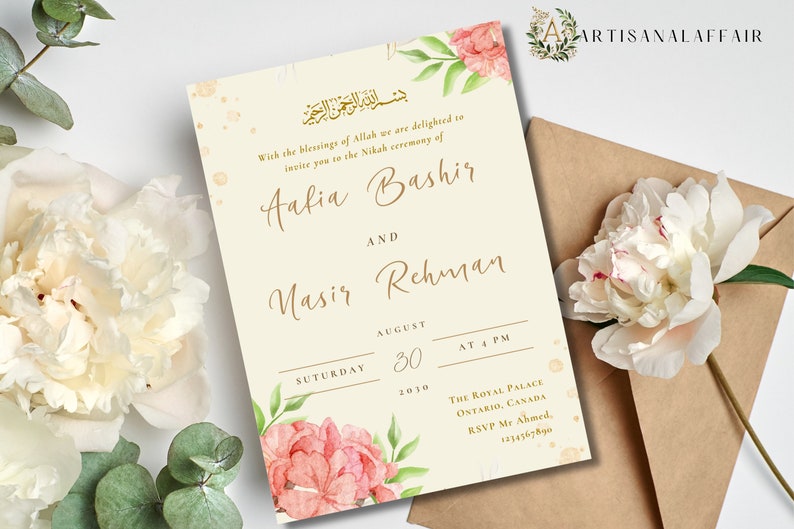 Digital Muslim Wedding Invitation Template Electronic Floral Nikah ...