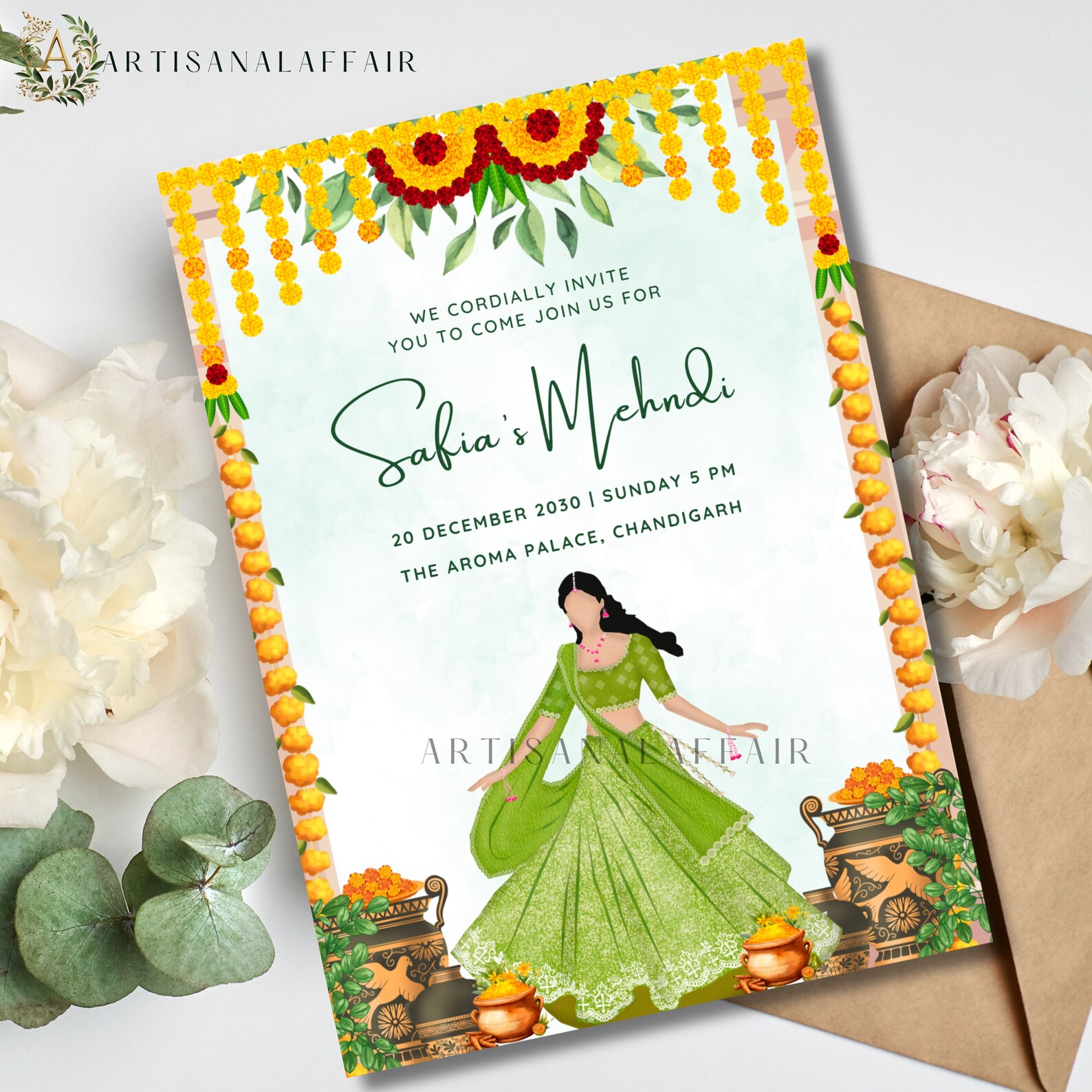 Heena Invitation Card Digital Mehndi Invitation Template Mehendi ...