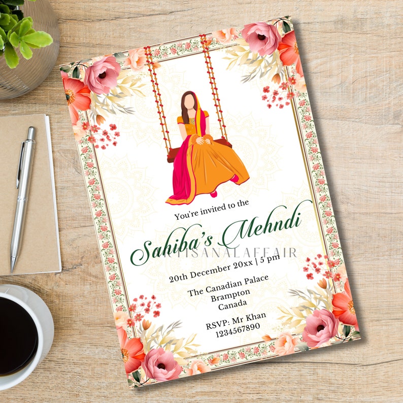 Digital Mehndi Invitation Dholki Invites Mehndi Cards Bride Mehendi ...