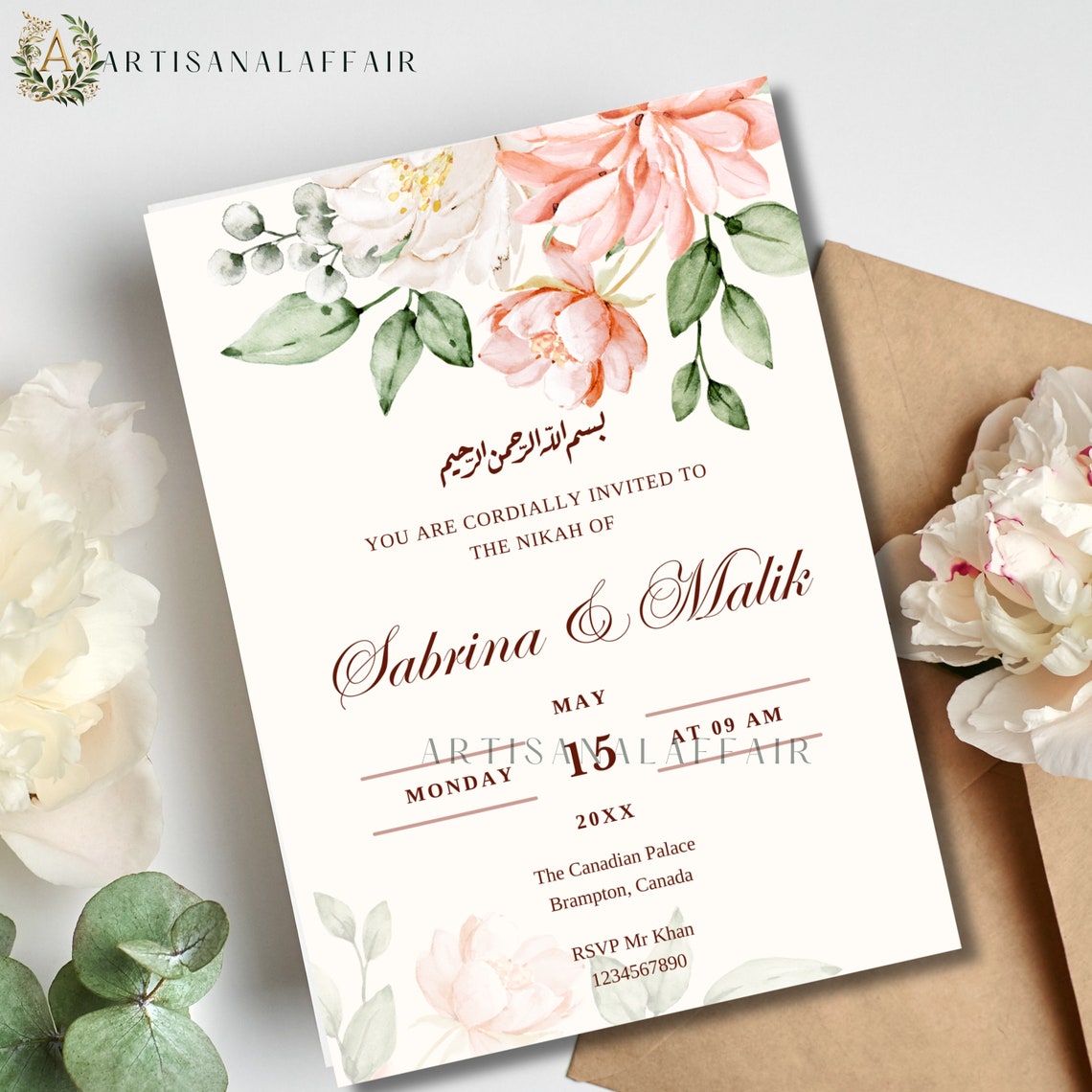 Editable Nikkah Invitation Template Digital Nikha Invitation Card Peach ...