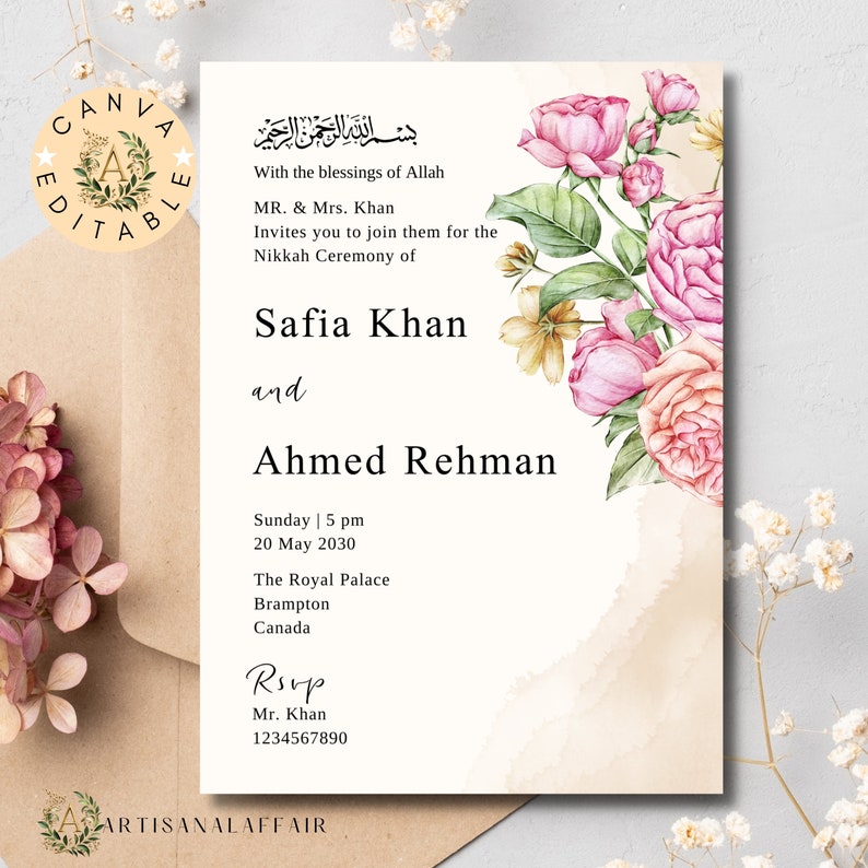 Elegant Nikkah Invitation Template Digital Walima Invitation Template ...